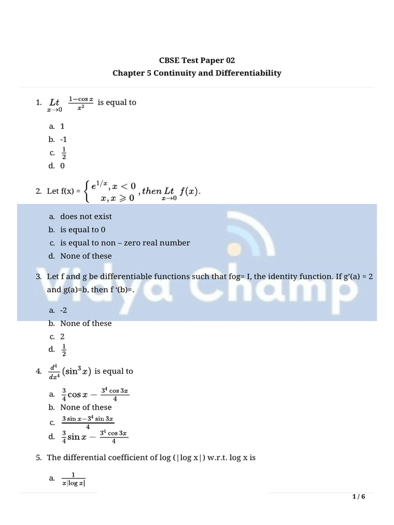 CBSE Continuity & Differentiability Quiz | PDF | Teaching Methods & Materials | Computers