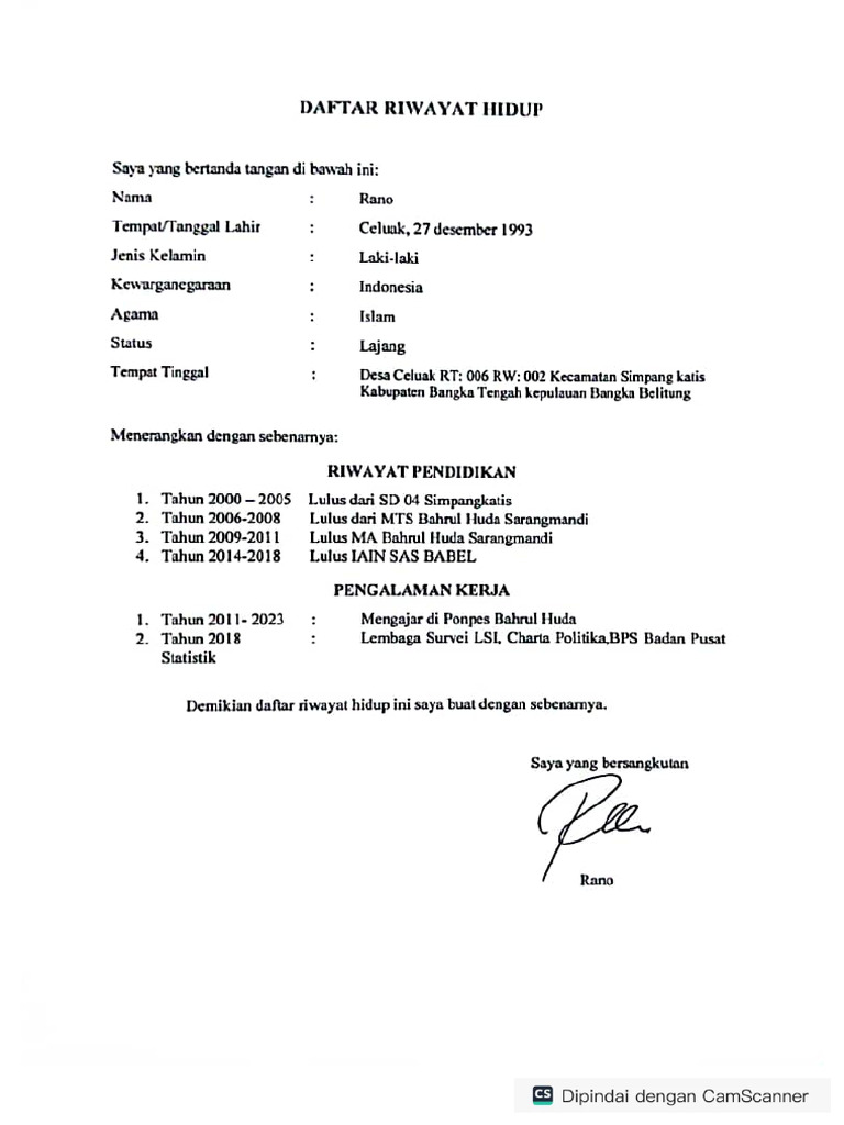 Riwayas Hidup Rano | PDF