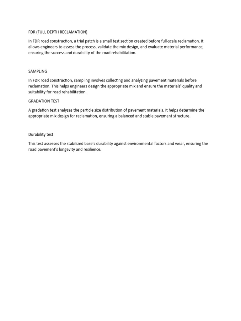 FDR Road Construction Testing Methods | PDF