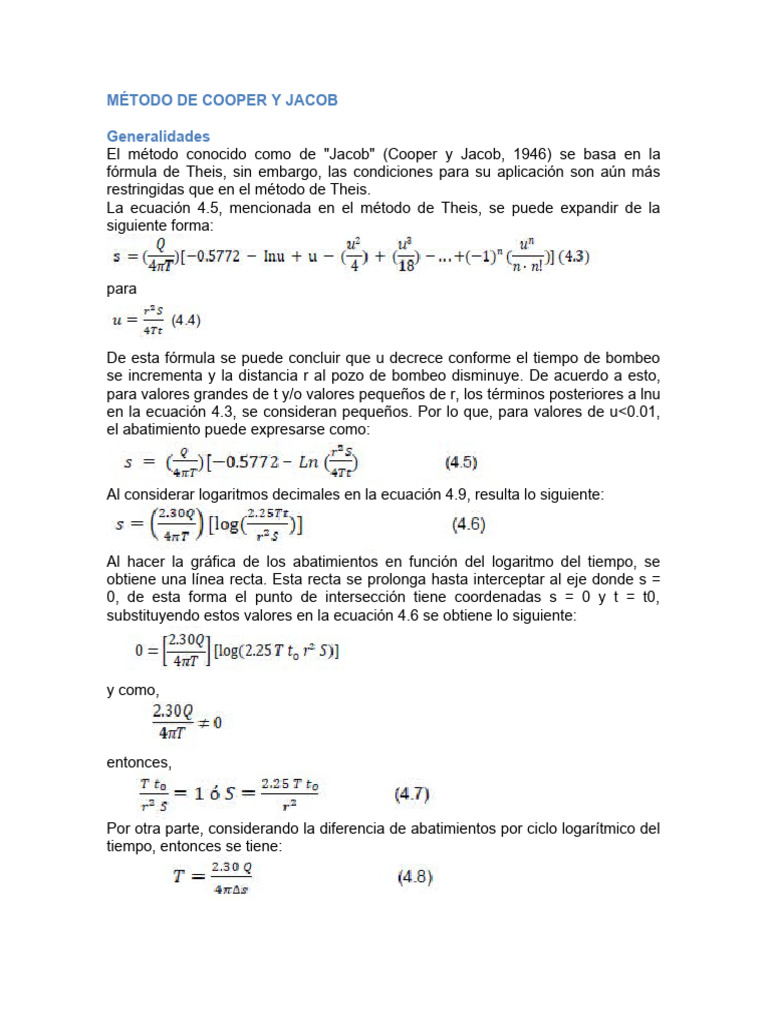 Método Cooper y Jacob: Análisis de Abatimiento | PDF | Matemáticas ...