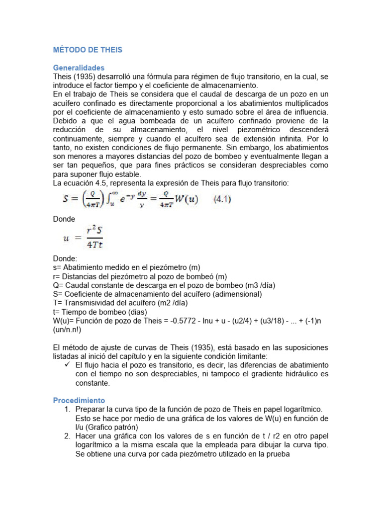 Método de Theis | PDF | Agua subterránea
