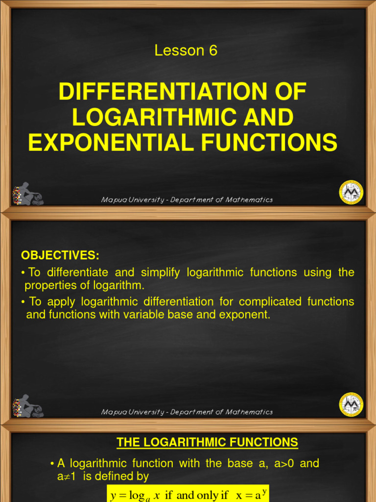 Lesson 6 Differentiation of Logarithmic and Exponential Functions | PDF | Logarithm ...