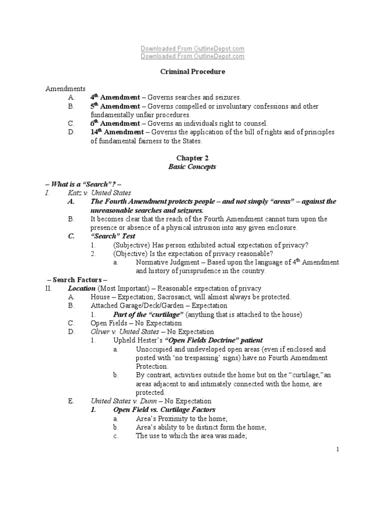 Criminal Procedure Outline | Search Warrant | Search And Seizure
