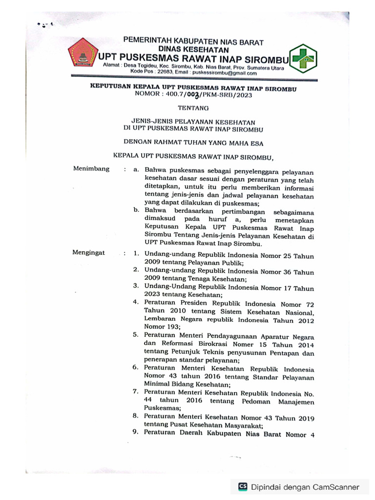 SK Jenis-Jenis Pelayanan-2 | PDF