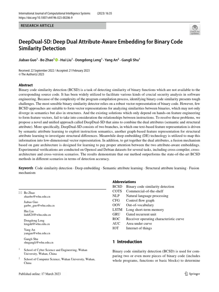 DeepDual-SD Deep Dual Attribute-Aware Embedding For Binary Code Similarity Detection-2023 | PDF ...