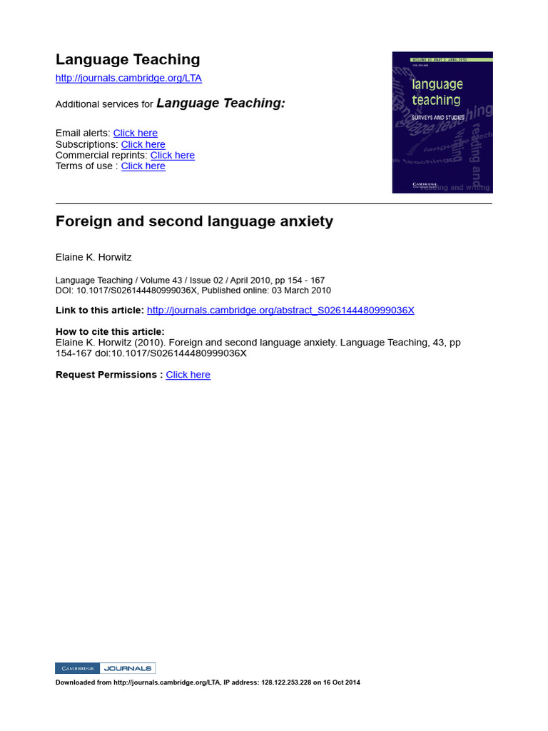 Foreign Language Anxiety Insights | PDF | Second Language | Second ...