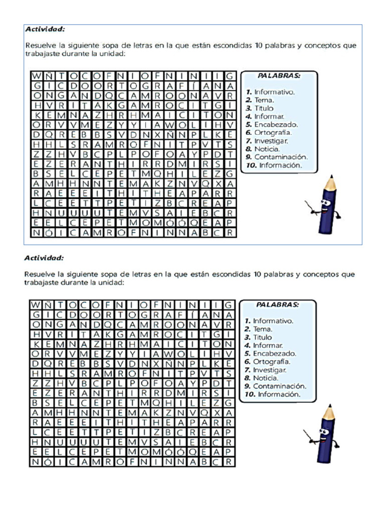Sopa de Letras Textos Informativos | PDF