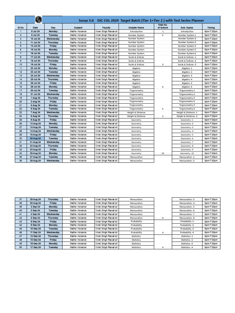 Maths (Advance) Lecture Planner - PDF Only | PDF | Geometry | Mathematics
