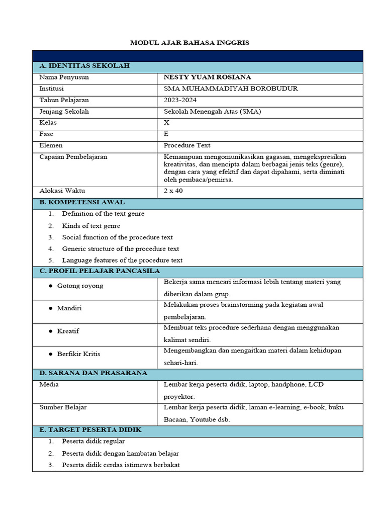 Modul Ajar Bhs Inggris Fase e | PDF | Kesehatan Holistik
