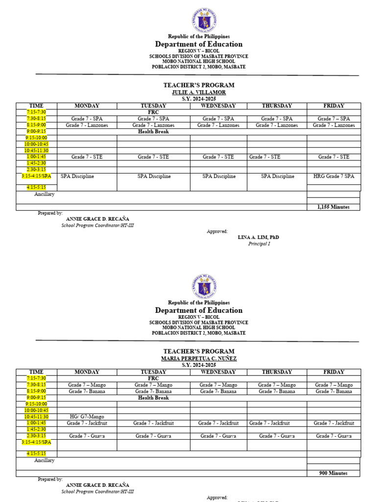 Teachers Program Filipino Dept. | PDF