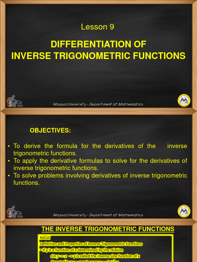 Lesson 9 Differentiation Of Inverse Trigonometric Functions Pdf Trigonometric Functions