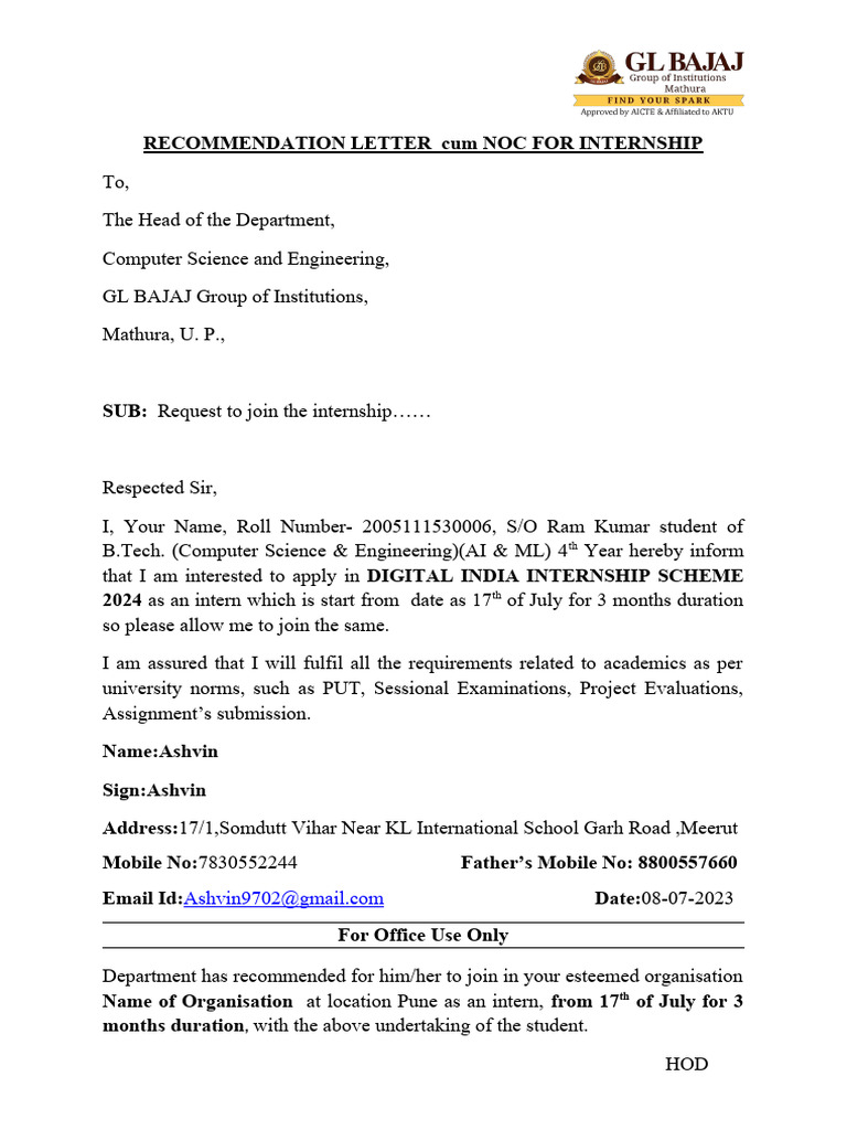 Internship NOC & Recommendation Letter | PDF