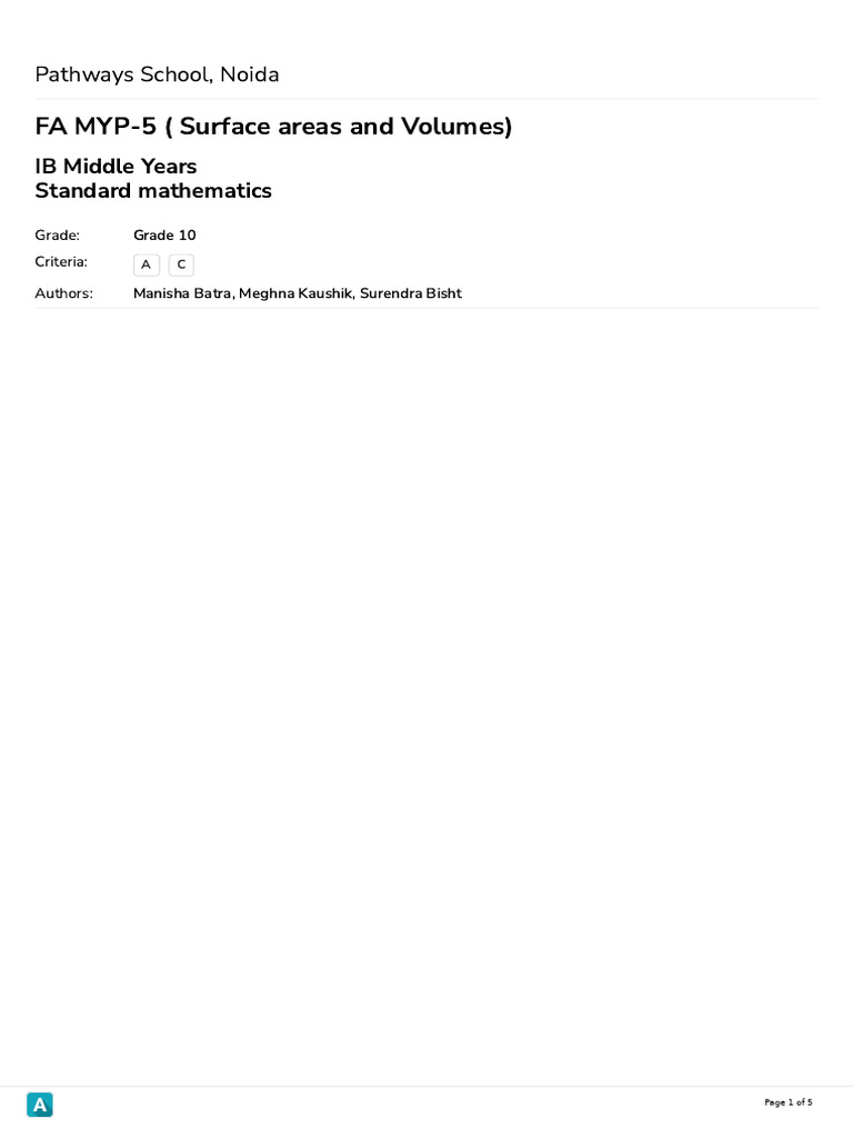FA MYP-5 (Surface Areas and Volumes) (W7Y1M2) | PDF | Area | Sphere
