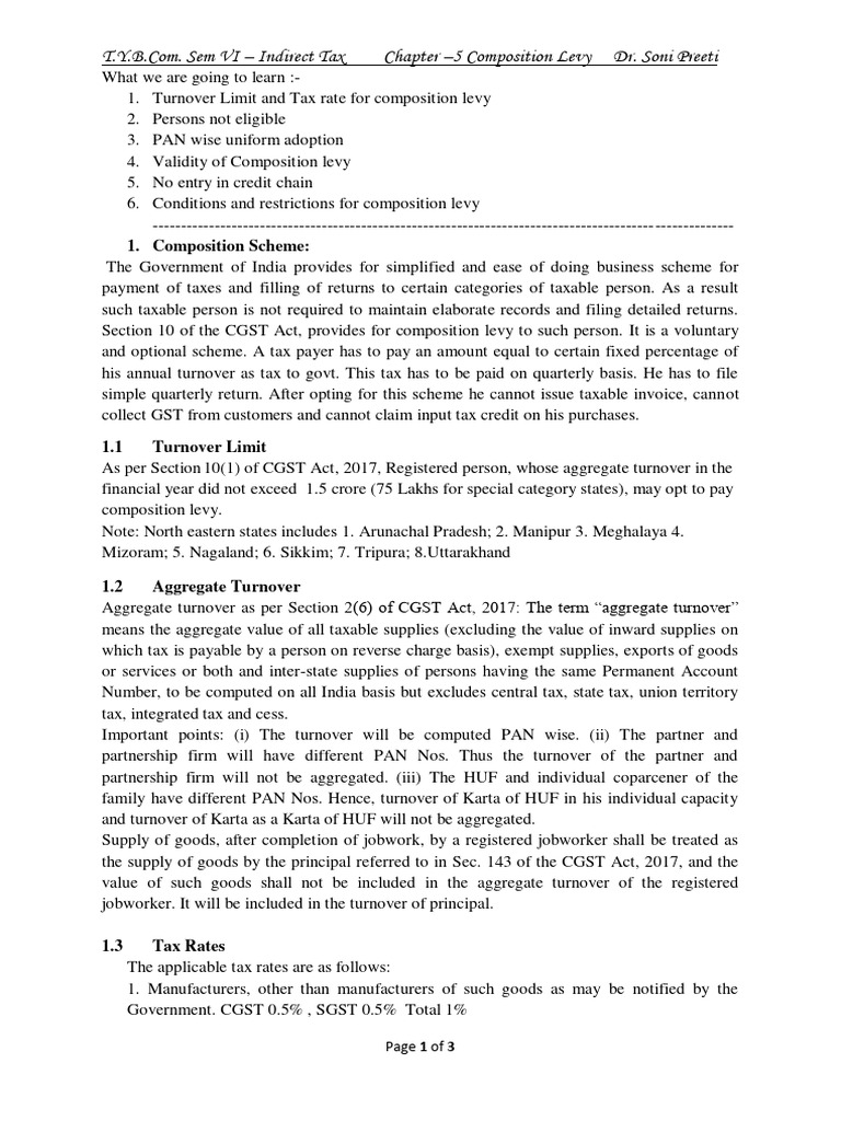Composition Levy in Indirect Tax Explained | PDF | Taxes | Payments
