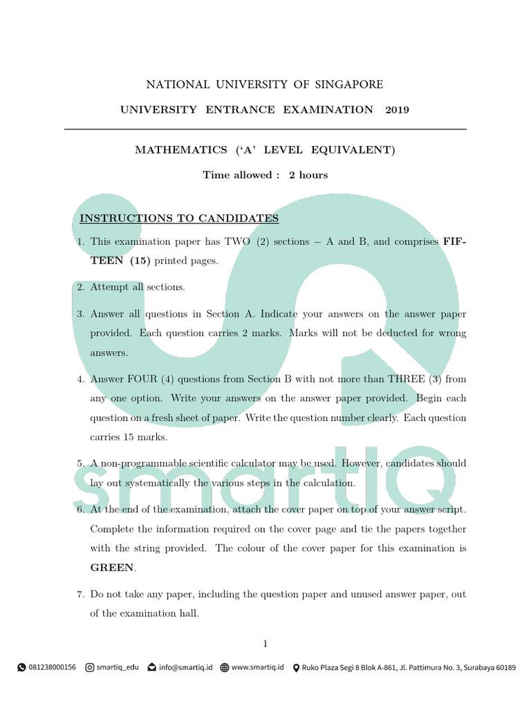NUS UEE Math Exam Paper 2019 | PDF | Normal Distribution | Standard Deviation