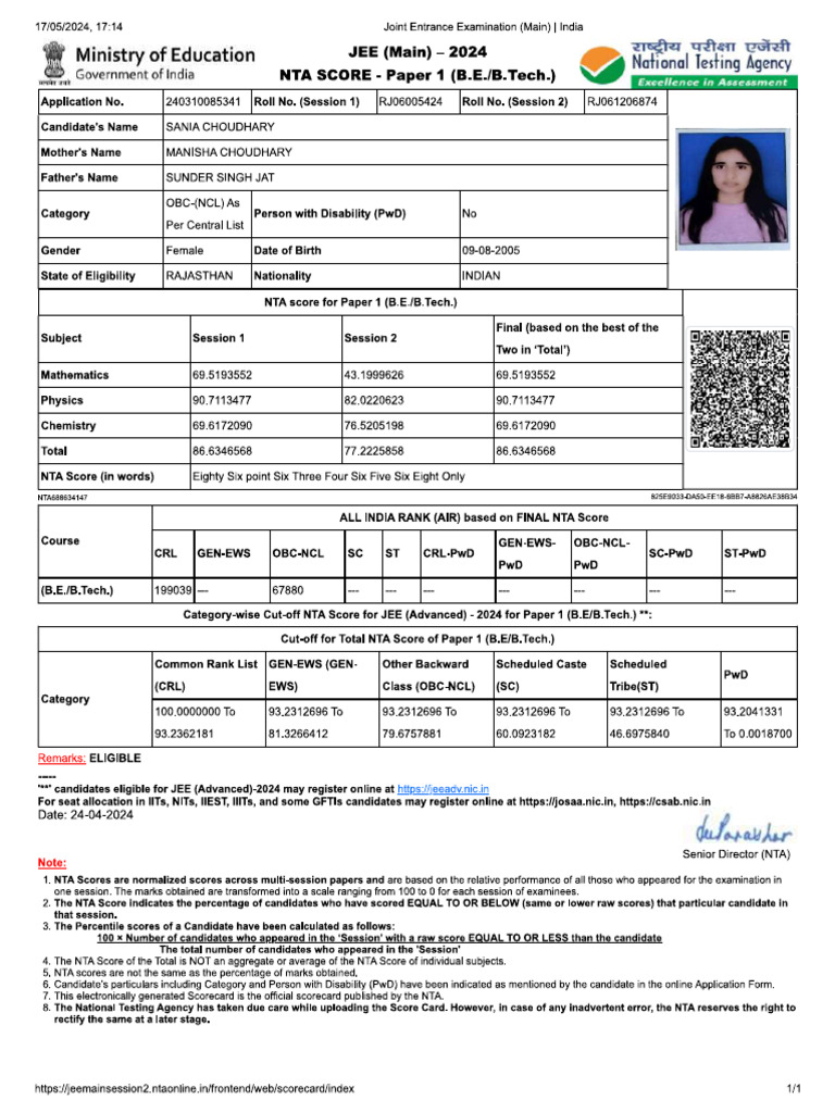 Score Card JEE - Compressed | PDF