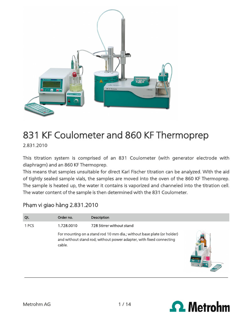 831 KF Coulometer and 860 KF Thermoprep | PDF | Analytical Chemistry