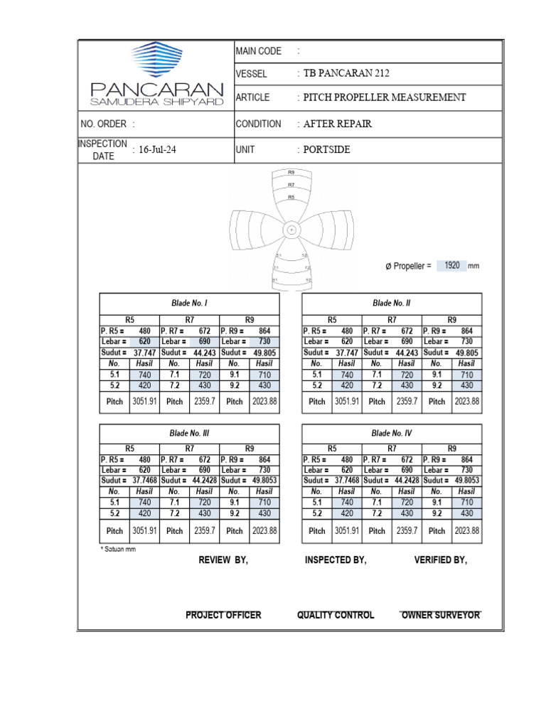 Pitch Propeller Report After Repair | PDF | Marine Propulsion | Rotating Machines