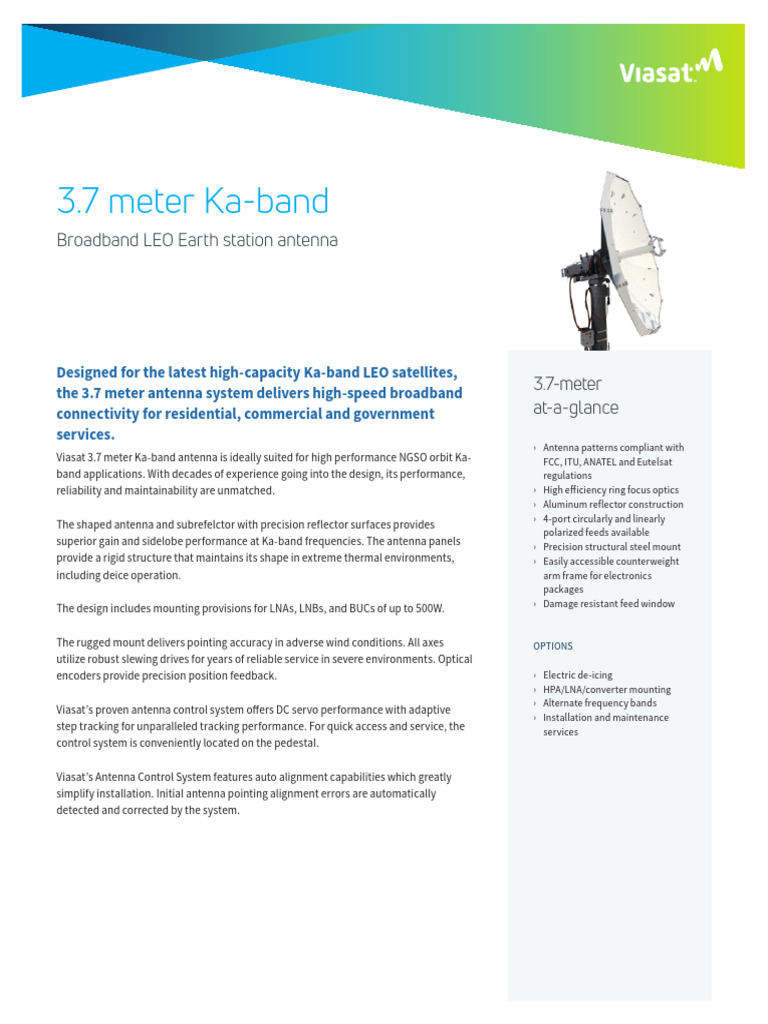 3.7m Ka-Band LEO Earth Station (Viasat) | PDF | Antenna (Radio ...