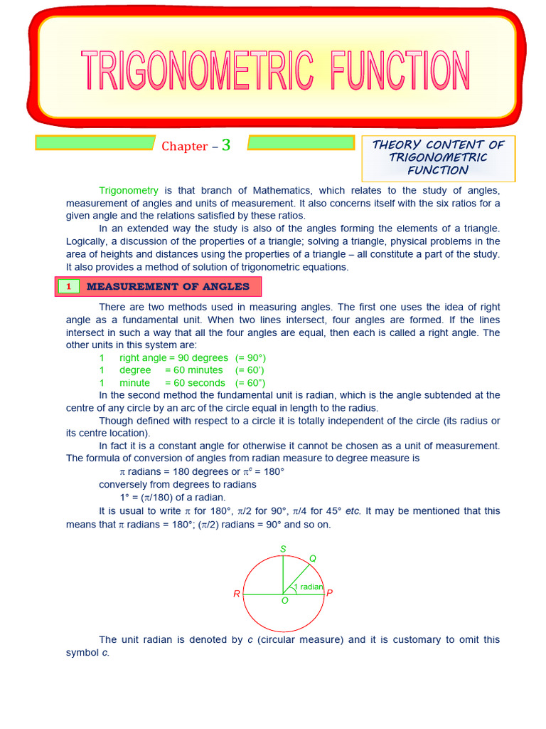 JEE Mains Trigonometry Notes | PDF | Trigonometric Functions | Angle