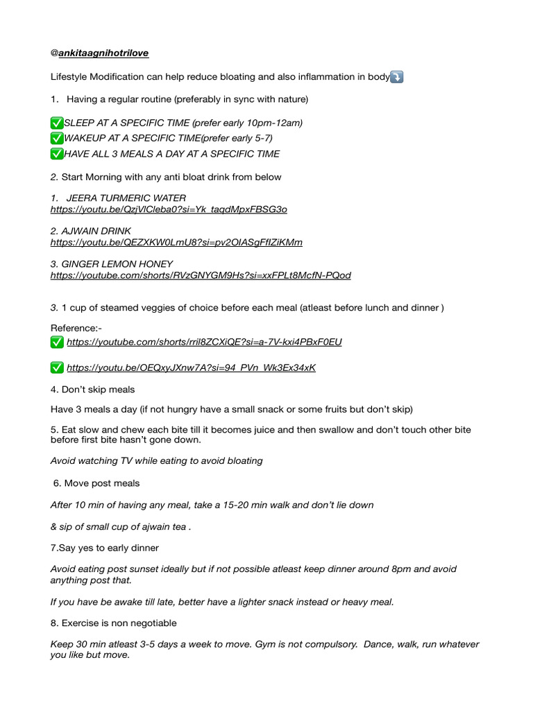Lifestyle Tips to Reduce Bloating | PDF | Meal | Foods