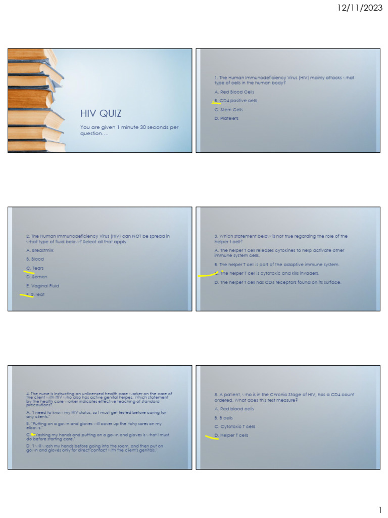 Hiv Quiz | PDF | Management Of Hiv/Aids | Hiv