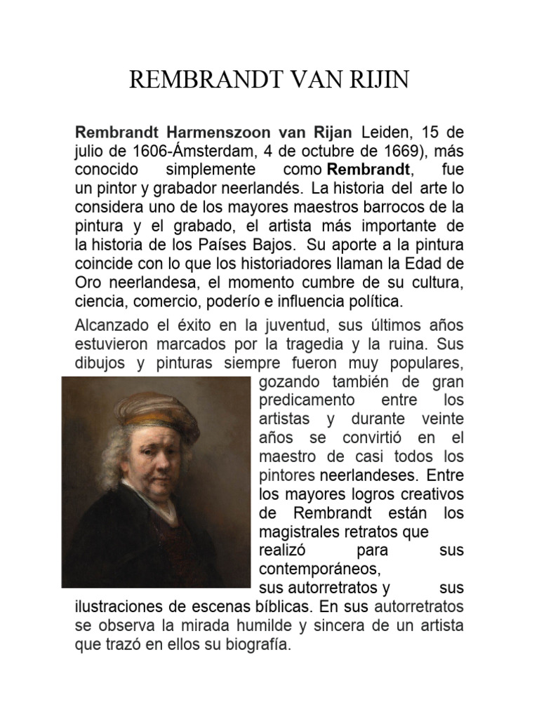 Rembrandt Van Rijin | PDF | Rembrandt | Las artes