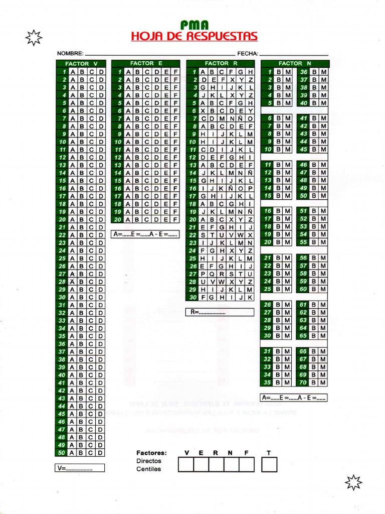 Hoja de Respuesta Pma | PDF