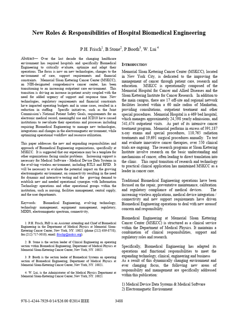 Biomedis New Roles & Responsibilities of Hospital Biomedical Engineering | PDF | Radio Frequency ...