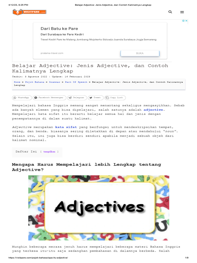Belajar Adjective - Jenis Adjective, Dan Contoh Kalimatnya Lengkap | PDF