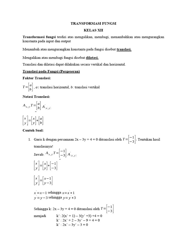 MTK - LL - Transformasi Fungsi (Translasi) | PDF