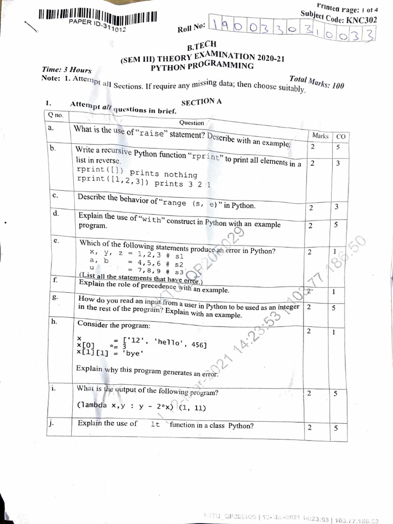 23 Python External Paper 2020-21 ODD | PDF | Software Development | Programming Paradigms