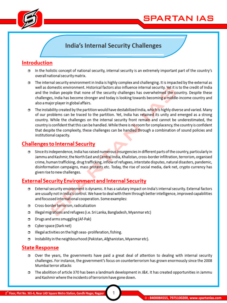 Internal Security Challenges | PDF | National Security | Government