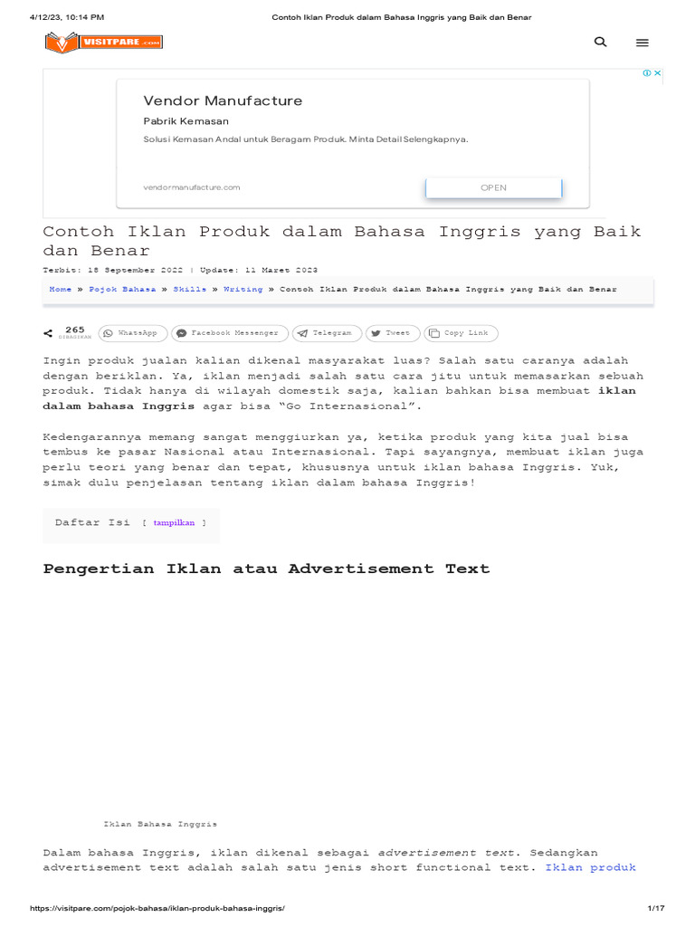 Contoh Iklan Produk Dalam Bahasa Inggris Yang Baik Dan Benar | PDF