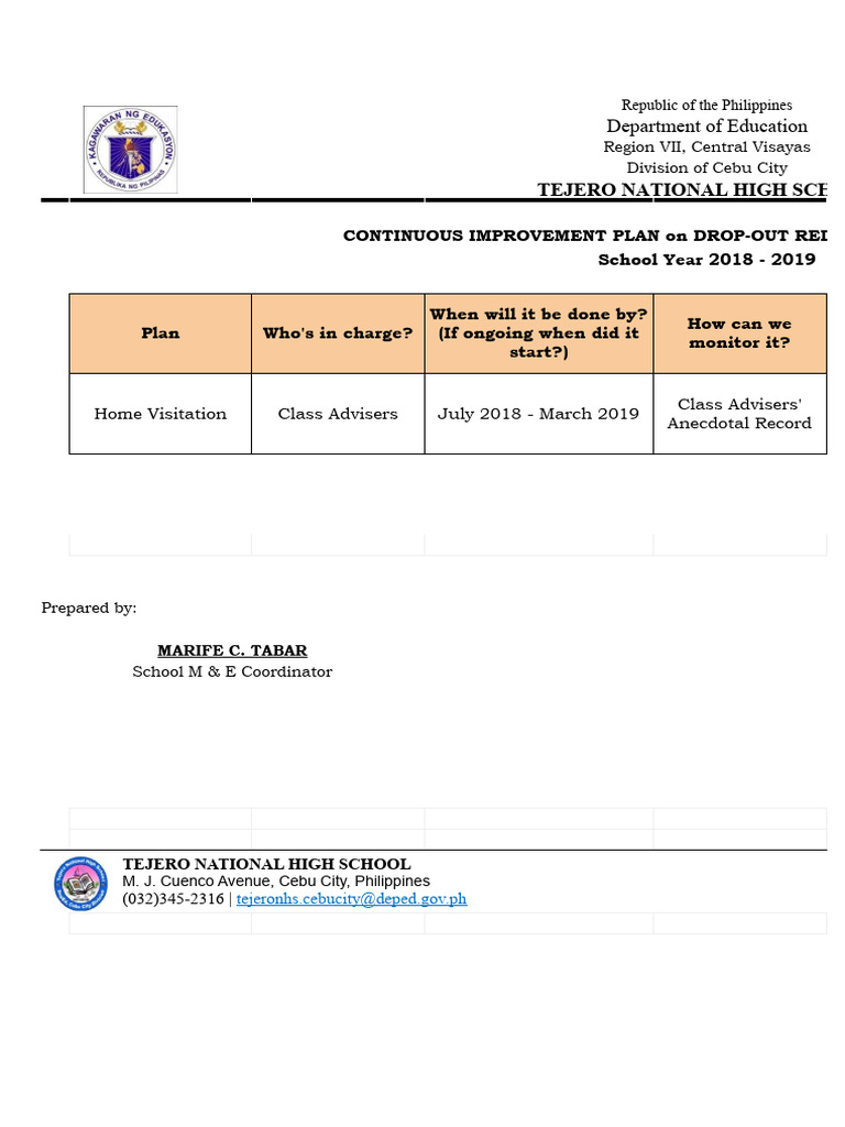 Continuous Improvement Plan | PDF | Philippines