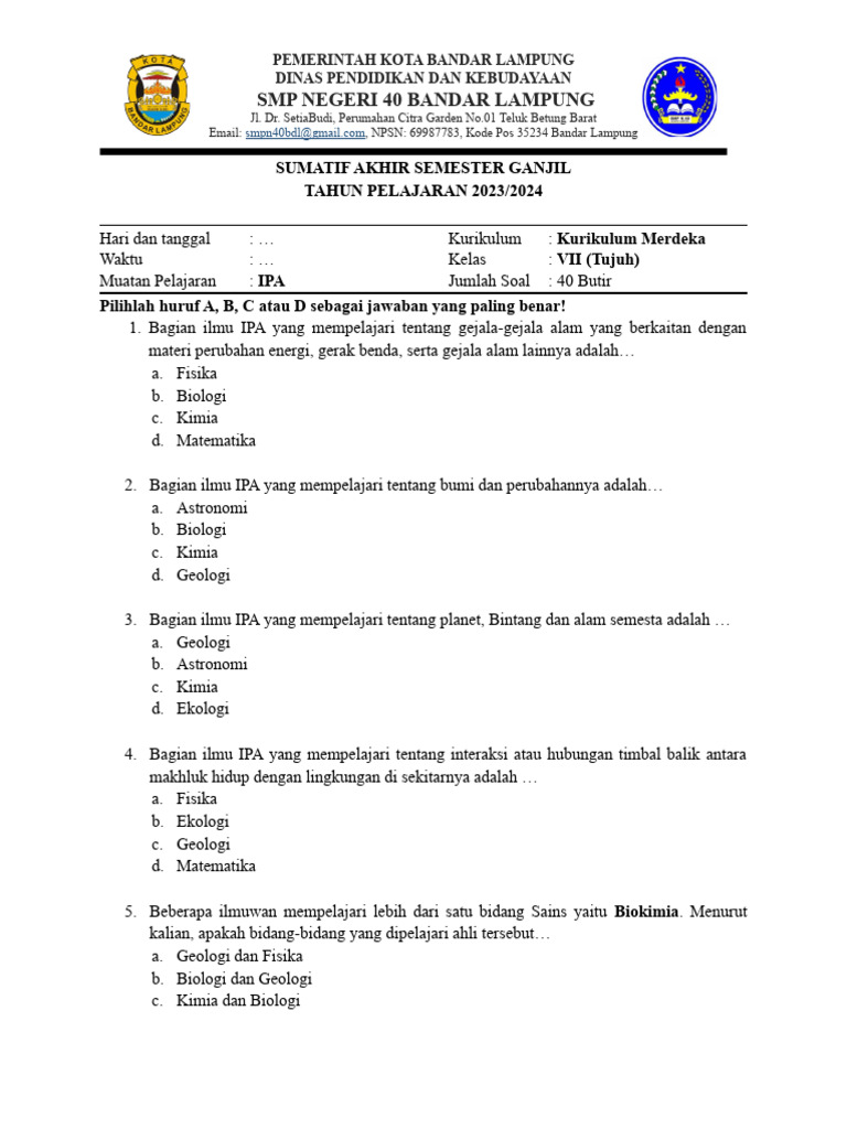 Soal Sas - Ipa - Vii | PDF