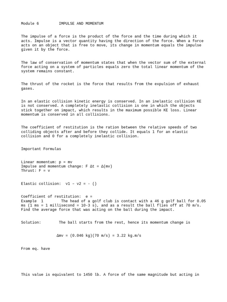 Module 6-Impulse & Momentum | PDF | Momentum | Collision