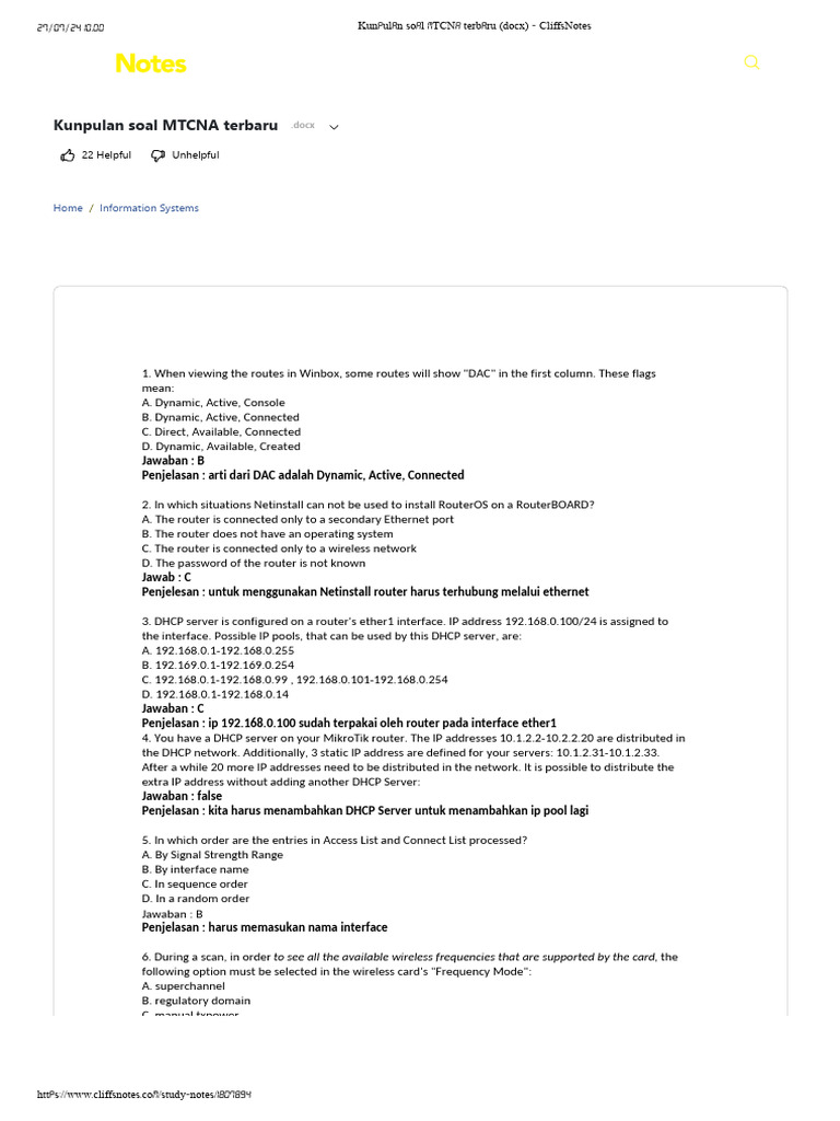 Kunpulan Soal MTCNA Terbaru (Docx) 1 | PDF | Ip Address | Router (Computing)