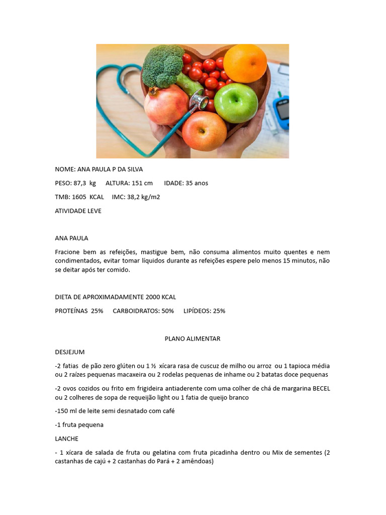 Plano Alimentar Personalizado para Ana Paula | PDF | Leite | Alimentos