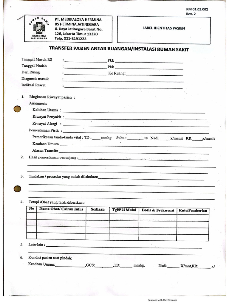 Formulir Transfer Pasien Kosong | PDF