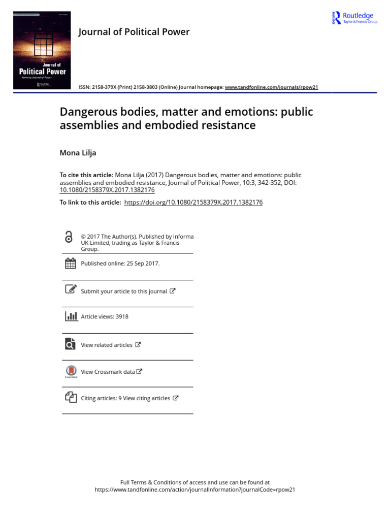 Dangerous Bodies Matter and Emotions Public Assemblies and Embodied ...