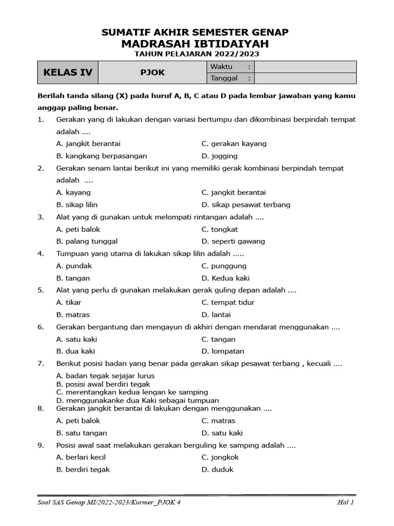 Naskah Soal Sas Genap - Pjok4 | PDF