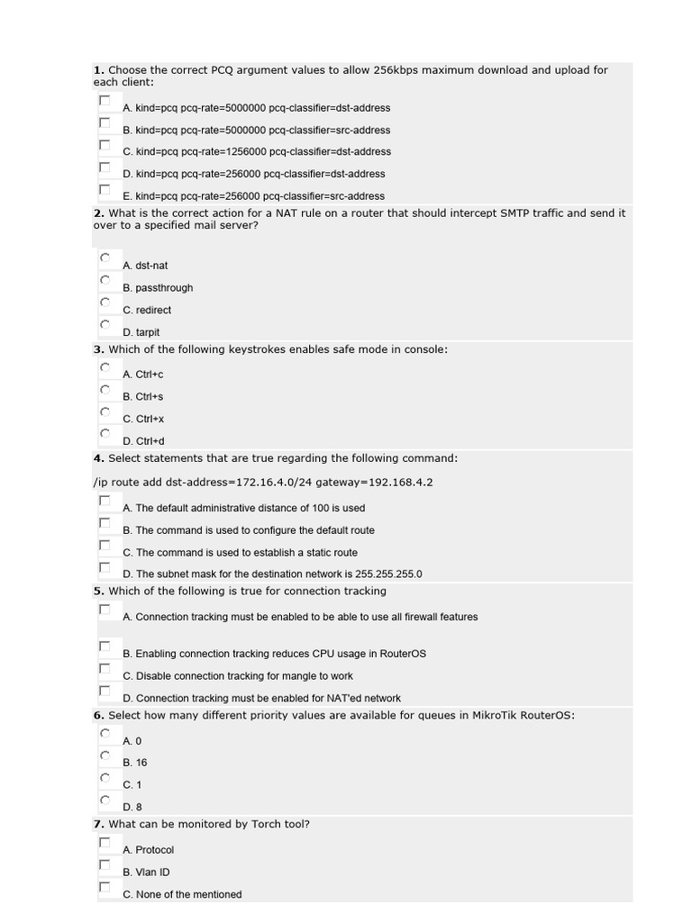 Soal Mtcna Test | PDF | Ip Address | Router (Computing)