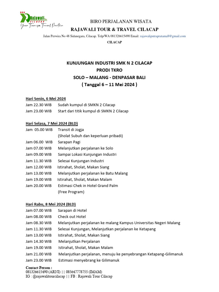 Jadwal Ki Smkn2 CLP Tkro 2024 (Transit Bedugul) - 1 | PDF