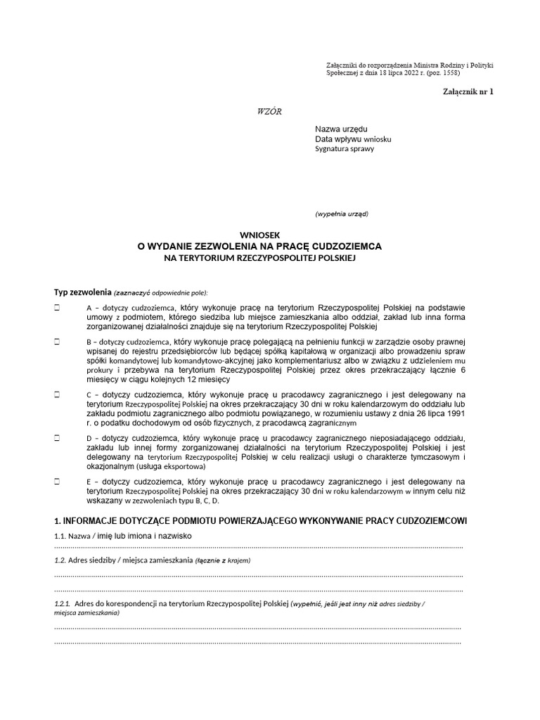 Wniosek o Wydanie Zezwolenia Na Prace | PDF