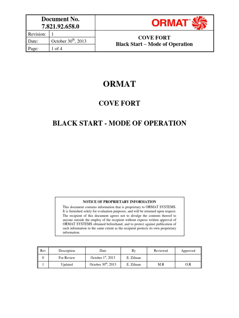 Cove Fort Black Start Operation Guide | PDF | Pump | Engineering ...