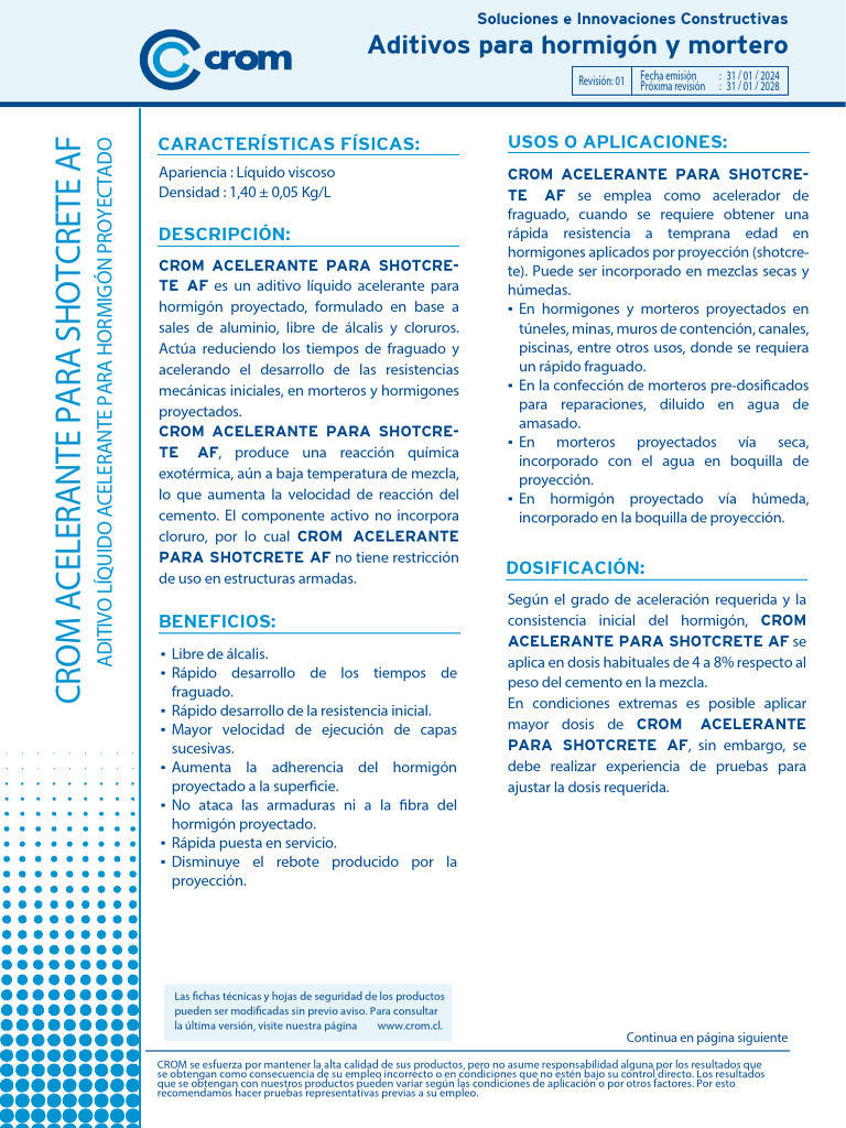 Crom Acelerante para Shotcrete Af 2024 | PDF | Hormigón | Materiales