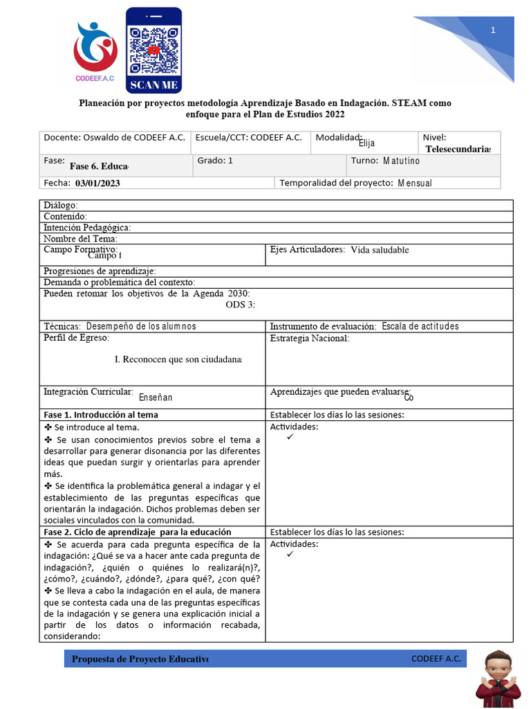 Formato Editable para Planeación Aprendizaje Basado en Indagación. STEAM Como Enfoque | PDF ...