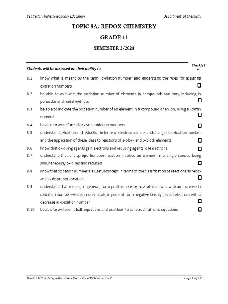 Redox Notes Pdf Redox Chlorine