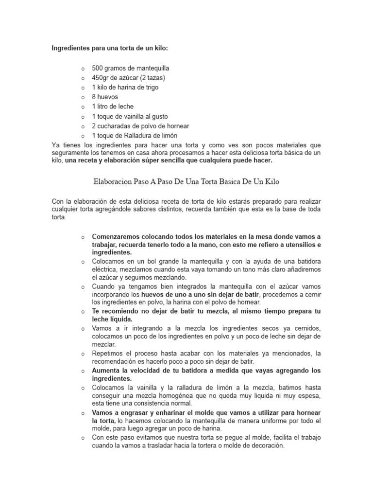Pastel de 1 Kilo | PDF | Pasteles | Mantequilla